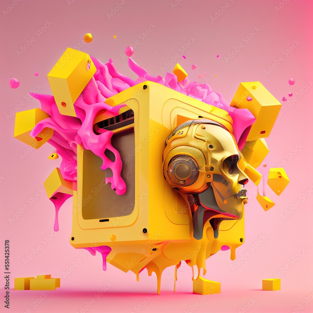 3d design illustration box rendering in yellow and pink, pop album ...