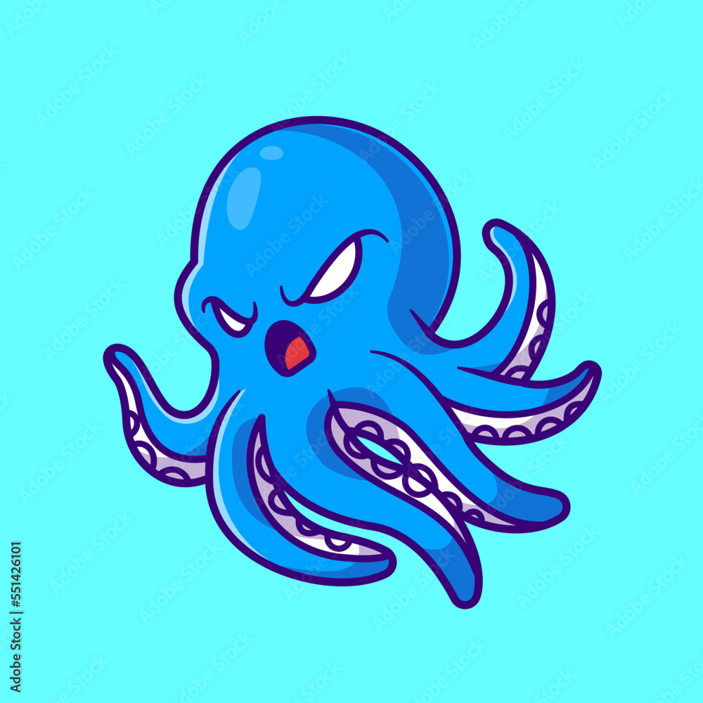 Cute Angry Octopus Cartoon Vector Icon Illustration. Animal Nature Icon ...