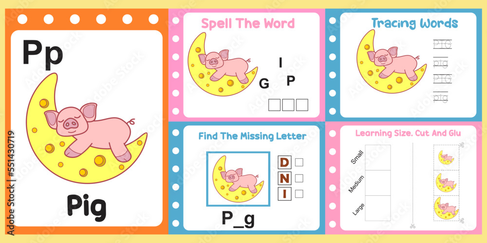 worksheets pack for kids with pig. fun learning for children Stock ...