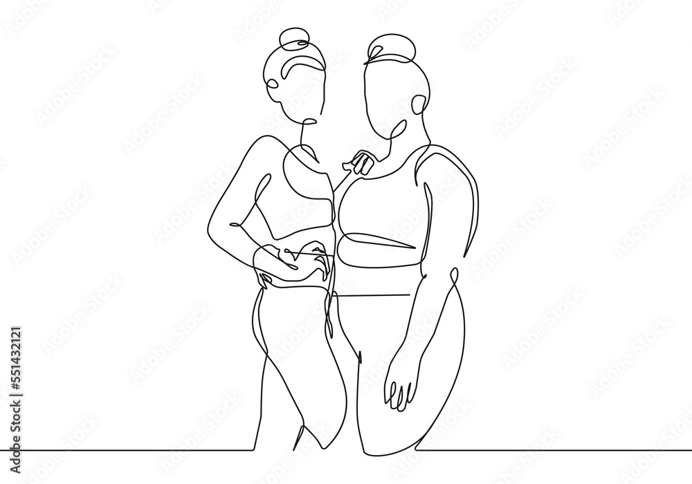 Yoga, Fitness Female Pose One Line Drawing. Two Women Sport Concept ...