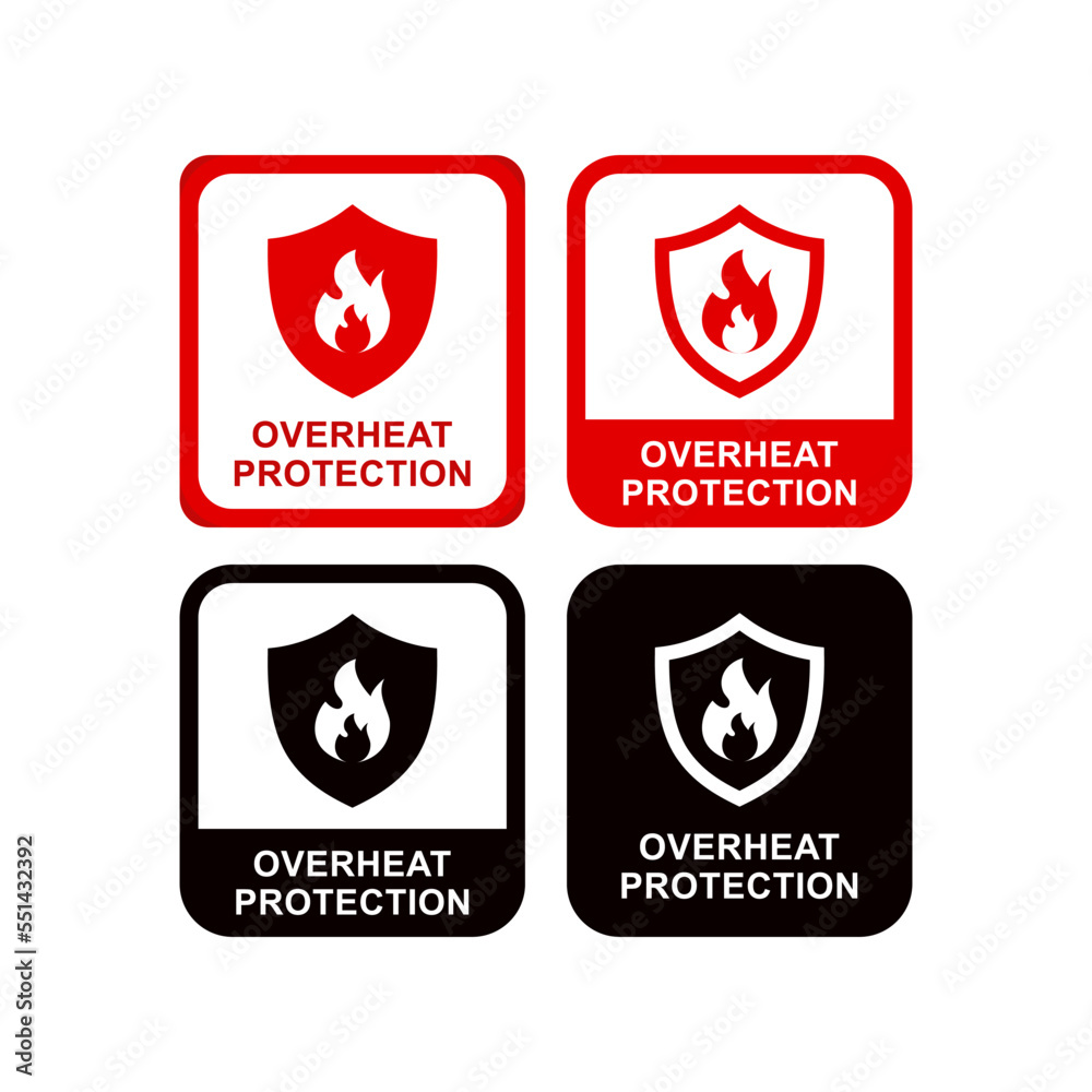 Overheat protection with shield vector logo badge set. Suitable for ...