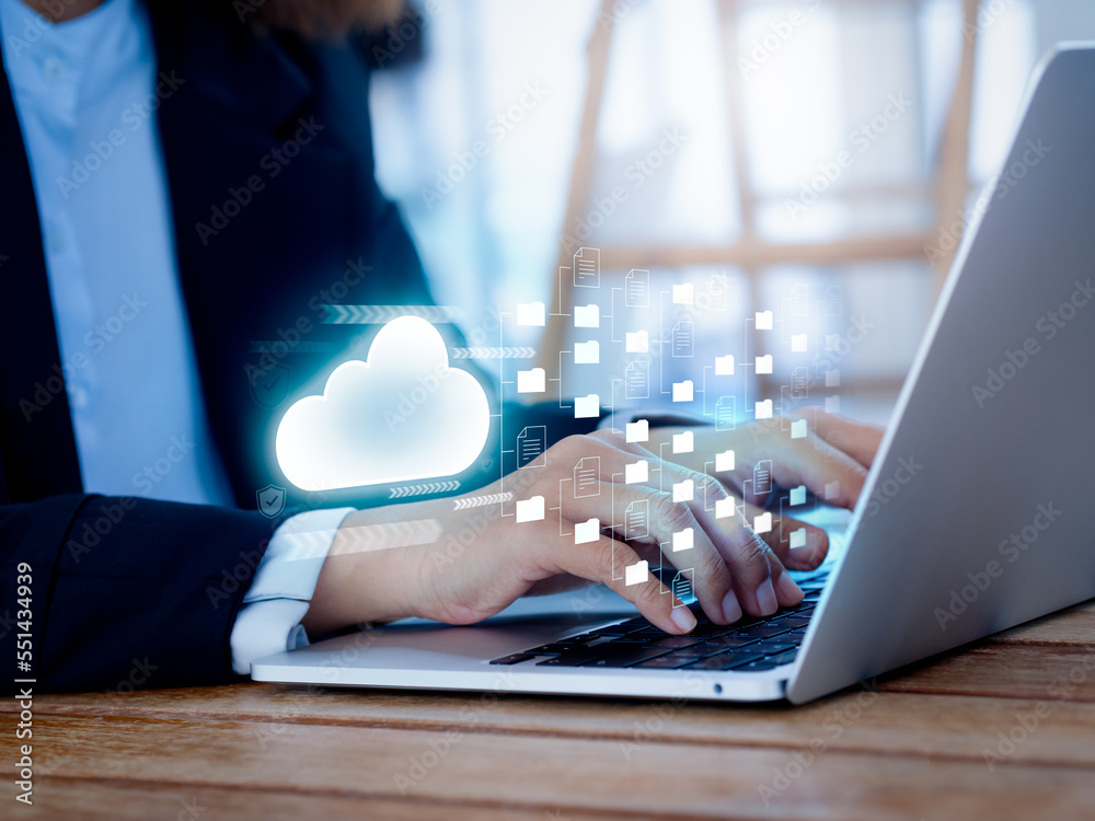 Cloud storage technology concept. Glow cloud tech icon and transfer ...