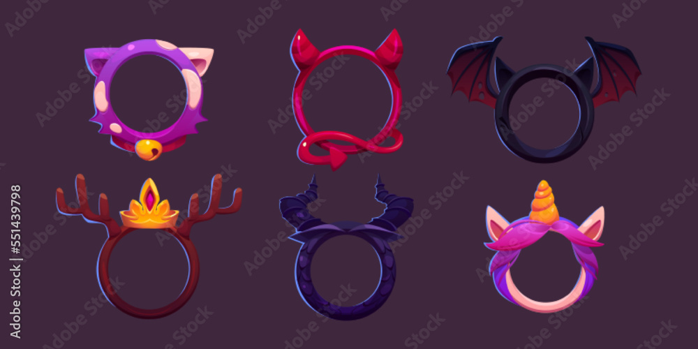 Round game avatar frames set. Cartoon vector illustration of cute ...