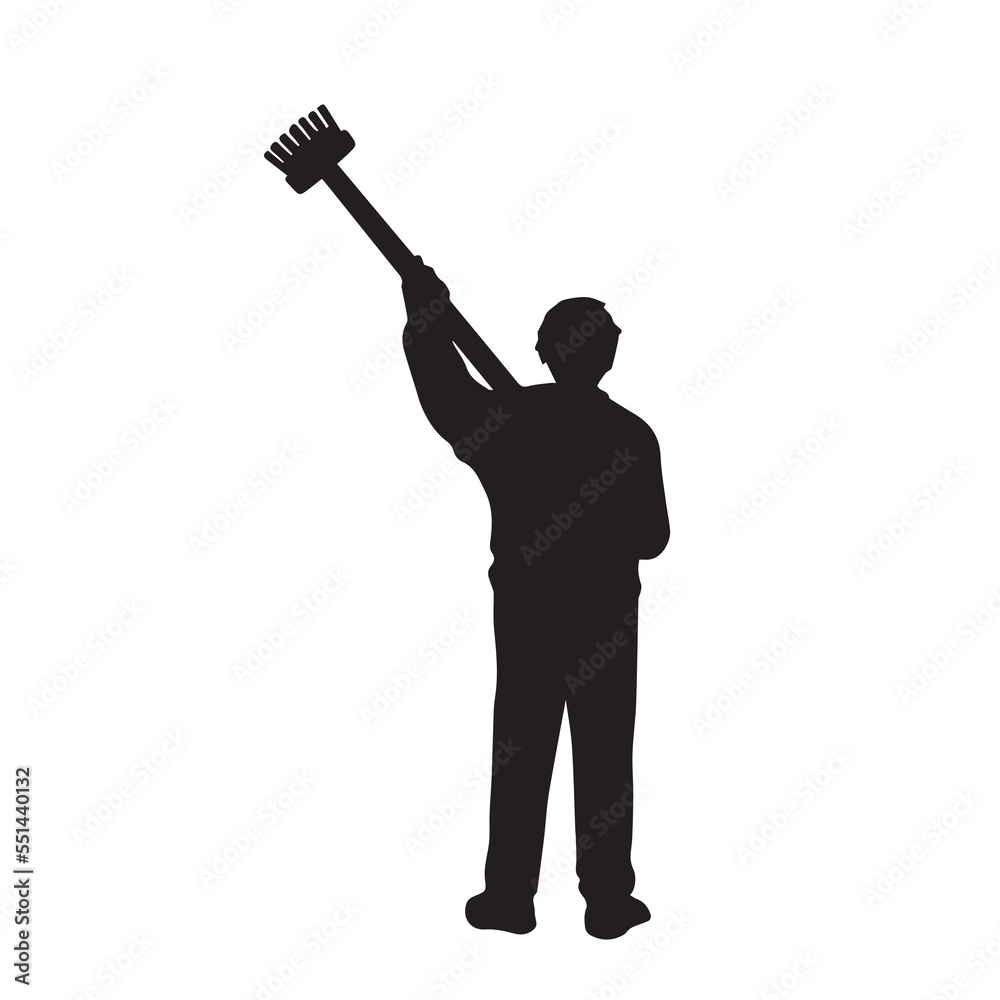 Adult male cleaning service or janitor from behind with cleaning walls ...