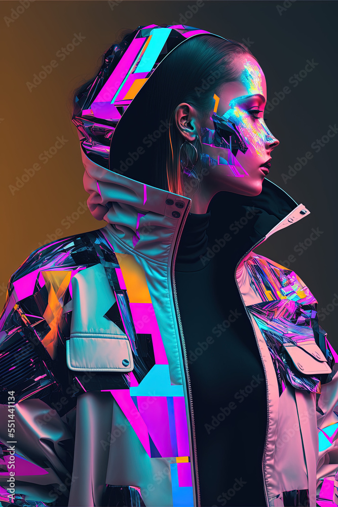Glitch street-ware Art Deco style illustration generated with ...