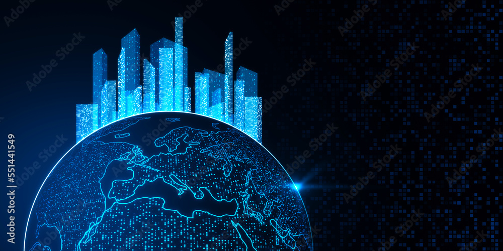 Glowing map with city hologram on blurry backdrop with mock up place ...