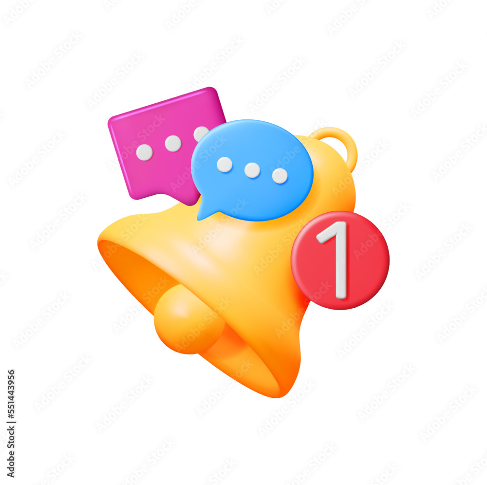 3D Notification Popup with Bell Icon. Golden Render Ringing Bell. Gold ...