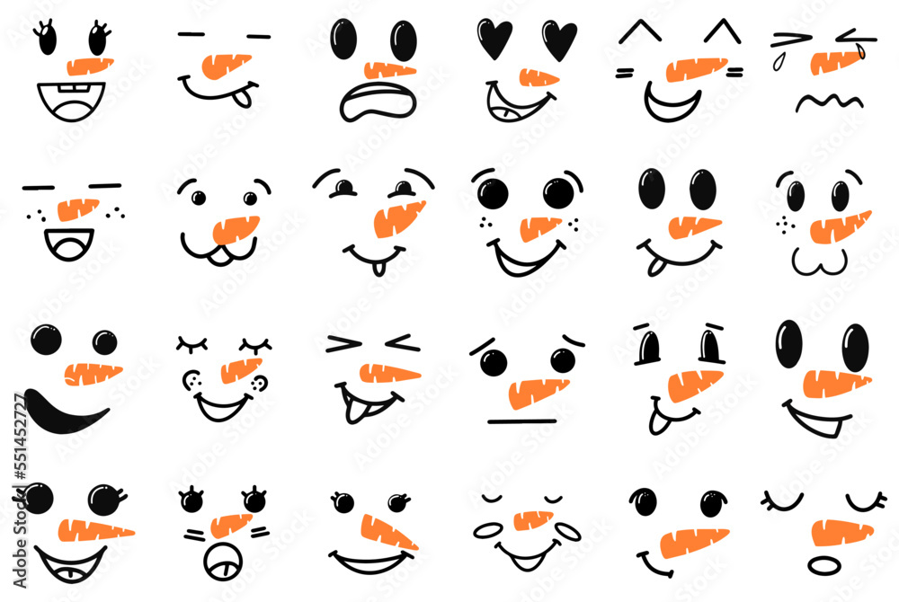 Cute snowman faces - vector collection. Vector Collection of Cute ...