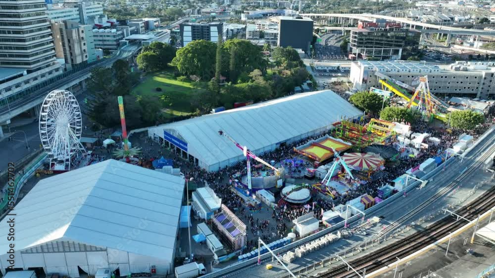Vidéo Stock Drone aerial shot of Brisbane Showgrounds during the Ekka ...