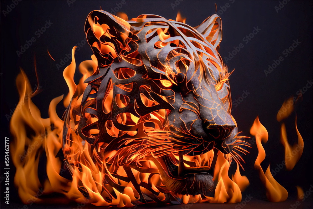fire sculpture of tiger , tiger face made of flame Stock Illustration ...