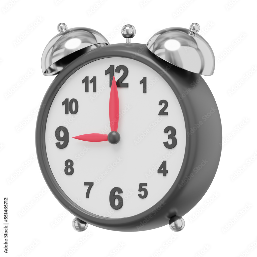 Realistic vintage alarm clock, side view. 3D rendering. PNG icon on ...