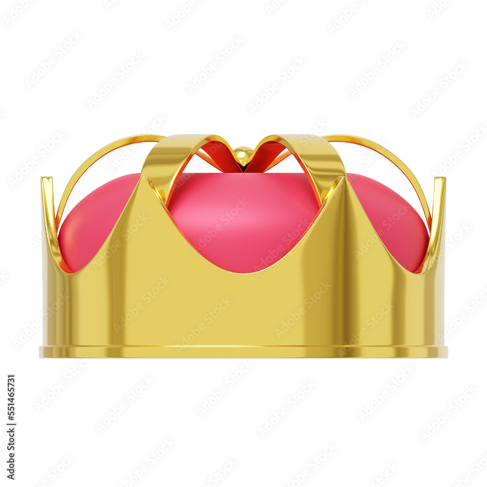 Royal crown gold metal with red cap, symbol of power. 3d rendering. PNG ...