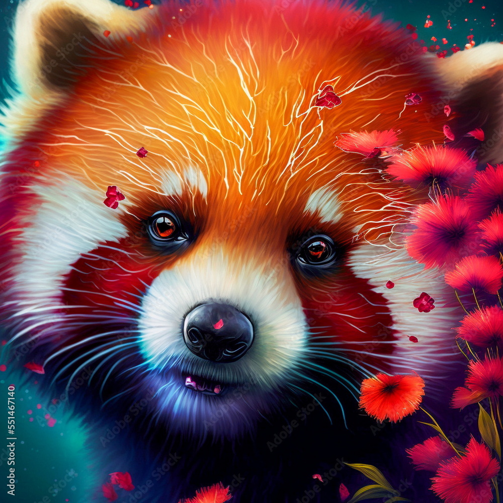 Cute tiny red panda, outdoors portrait generated by artificial ...