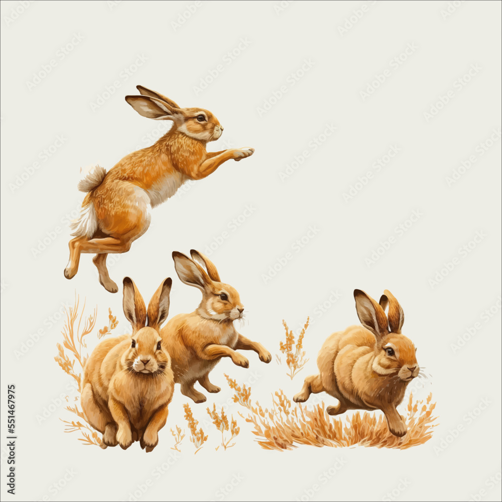 Collection of running, jumping rabbits, bunnies, new year 2023, Flat ...