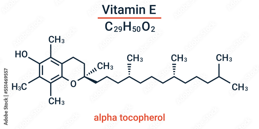 Vitamin E - alpha tocopherol. Vector illustration of a substance ...
