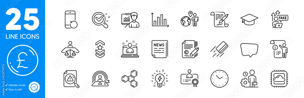 Outline icons set. Fake internet, Court judge and Fake news icons ...