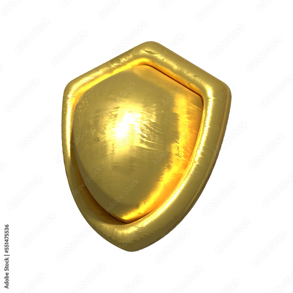 Gold shield on white background. 3d render illustration. Stock ...