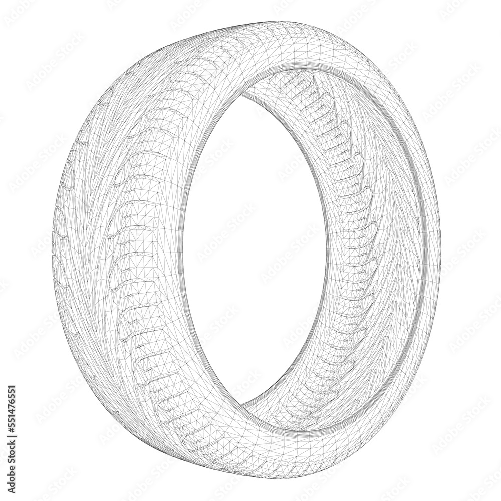 Wireframe of a car tire from black lines isolated on a white background ...