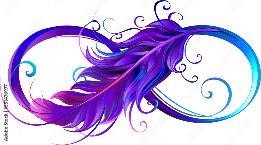 Infinity symbol with purple feather Stock Illustration | Adobe Stock
