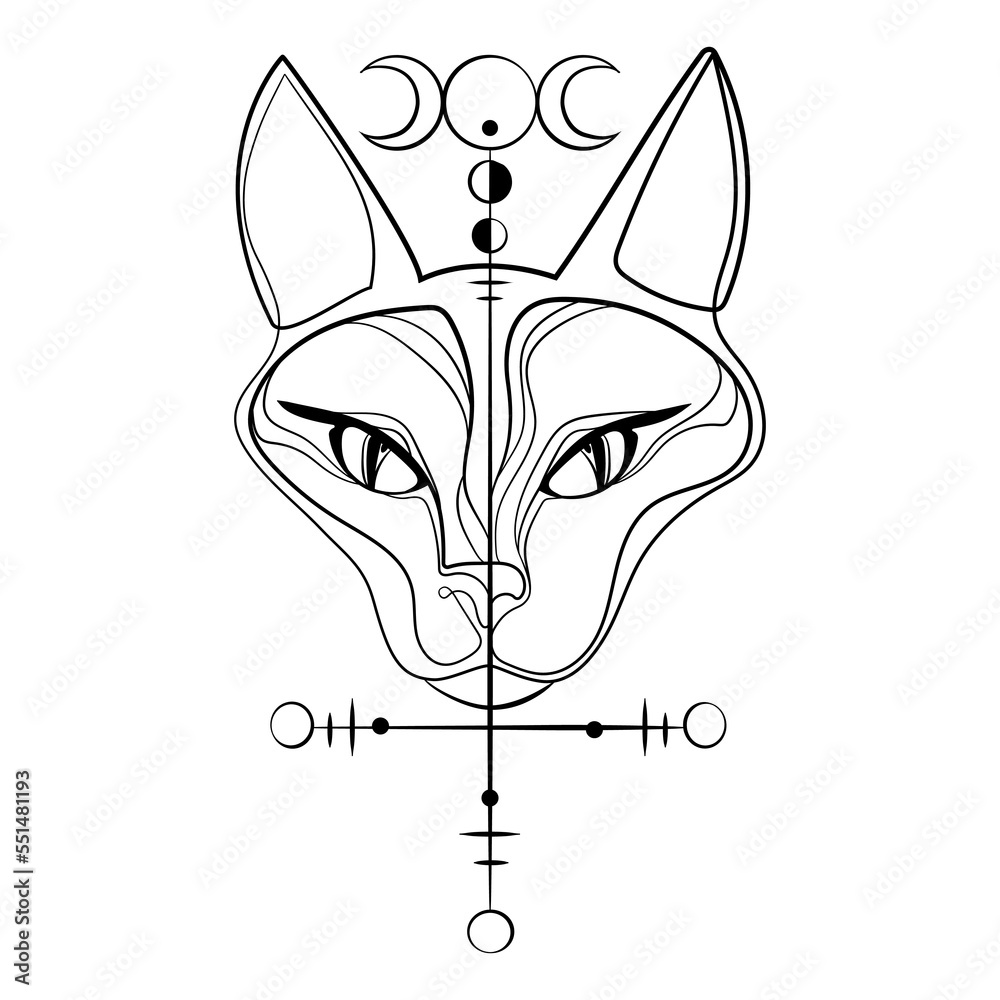 Sphinx cat head with accult symbol triune moon Logo,icon emblem ...