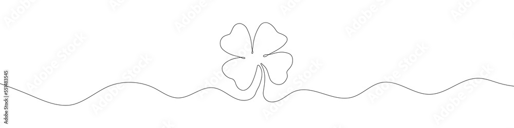 Continuous linear drawing of clover leaves. One line drawing background ...