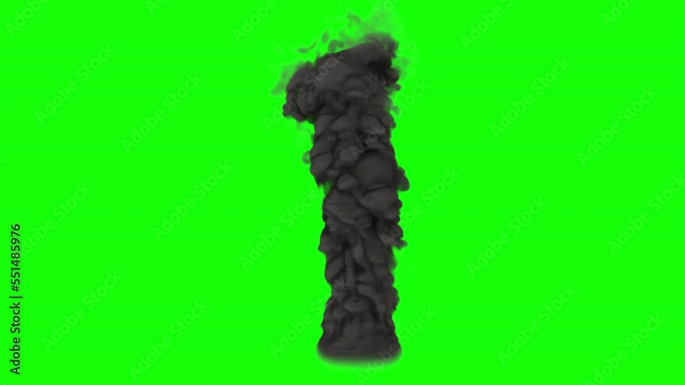 a column of black smoke. black smoke on green background. black thick ...