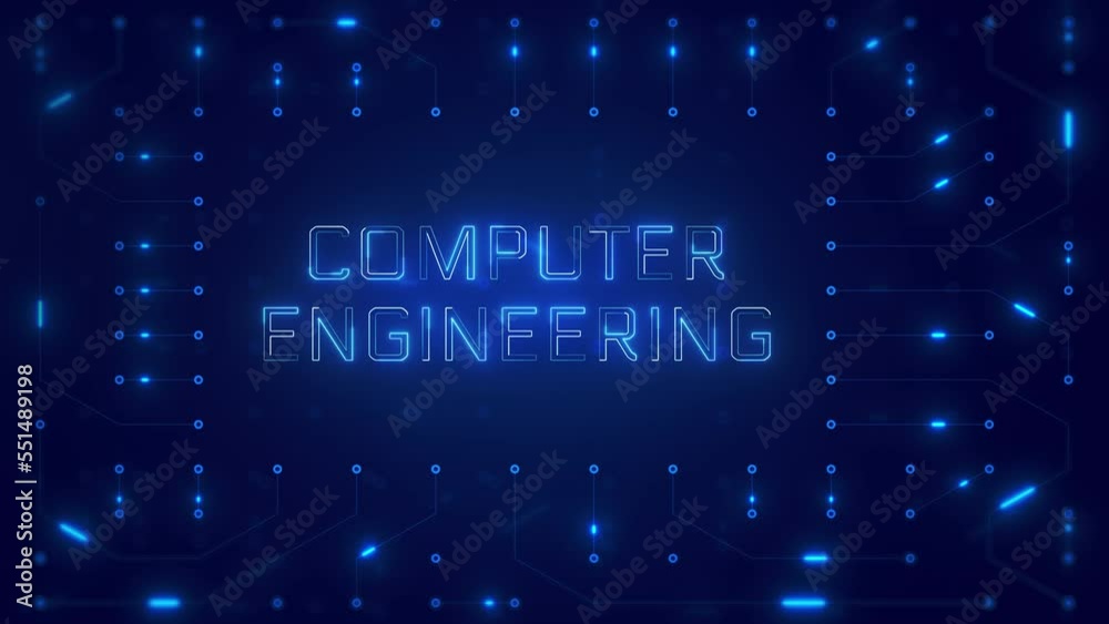 Computer Engineering Word Text with neon circuit board design or ...
