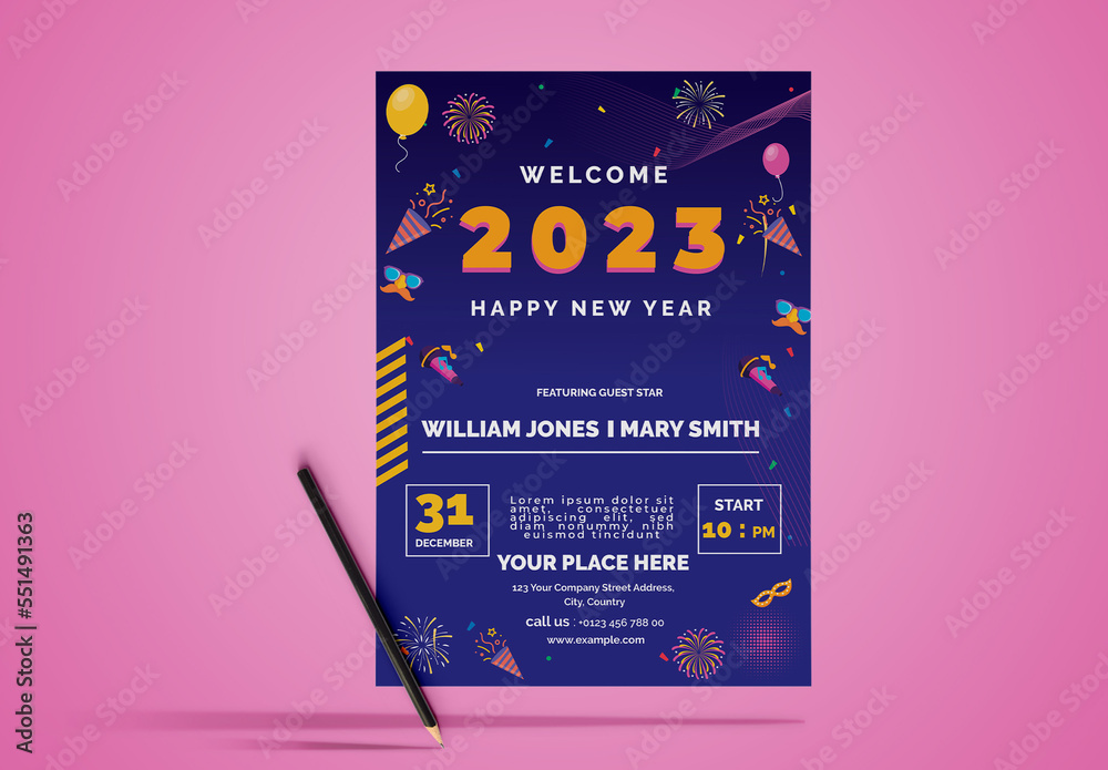 New Year 2023 Event Flyer Stock Template | Adobe Stock