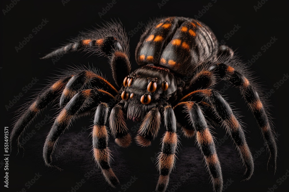 The tarantula species Hamorii, seen here on a black backdrop. Tarantula ...