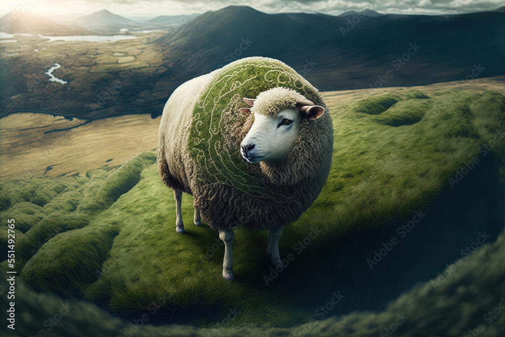 Sheep grazing at a steep slope in the wild Stock Illustration | Adobe Stock