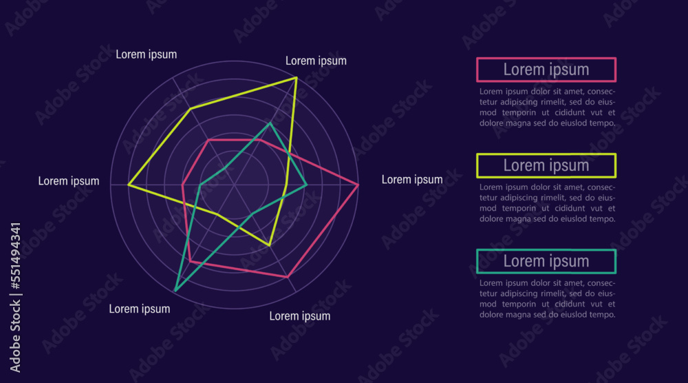 Meteorological study infographic radar chart design template for dark ...