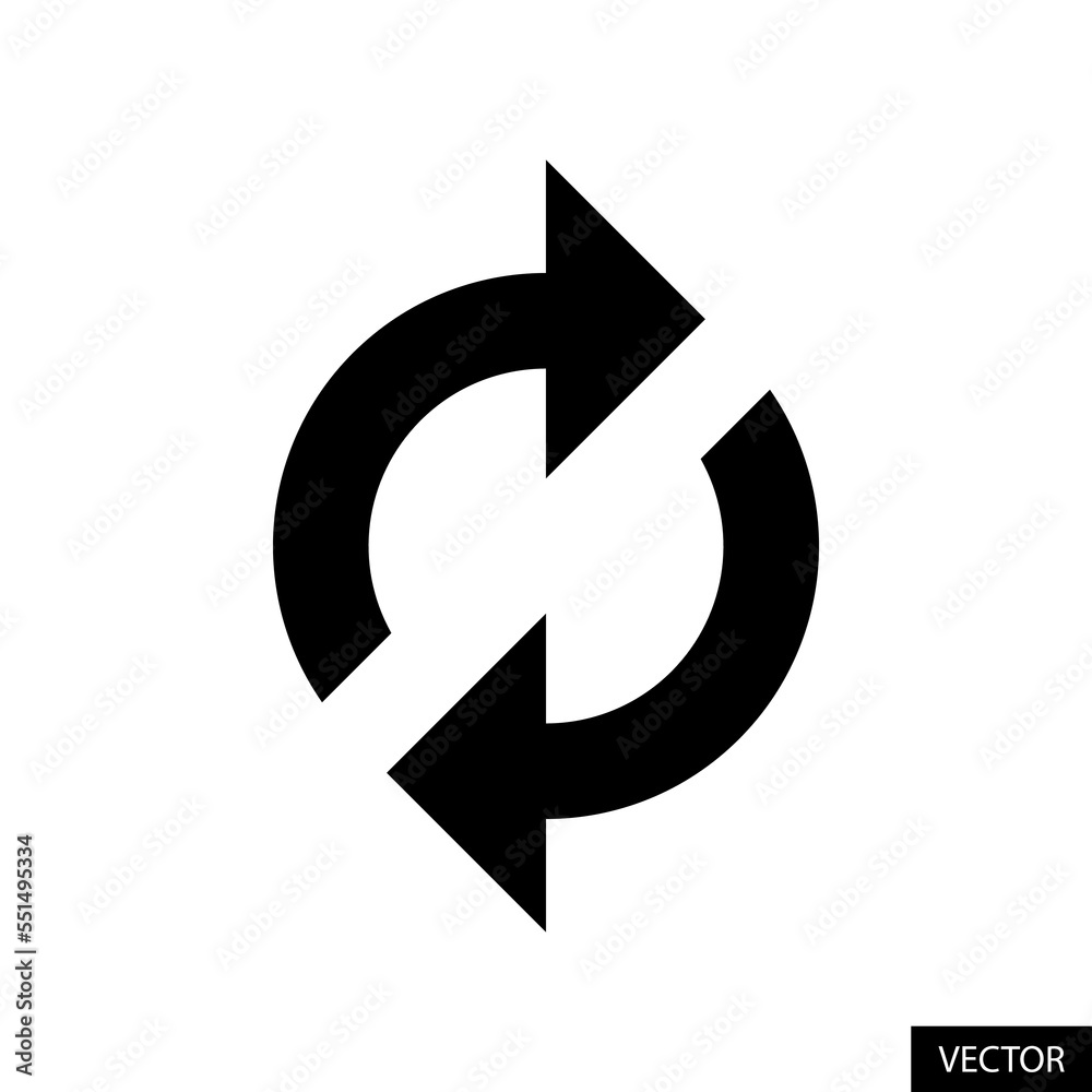 Two circular arrows, Update, Refresh, Sync concept vector icon in flat ...