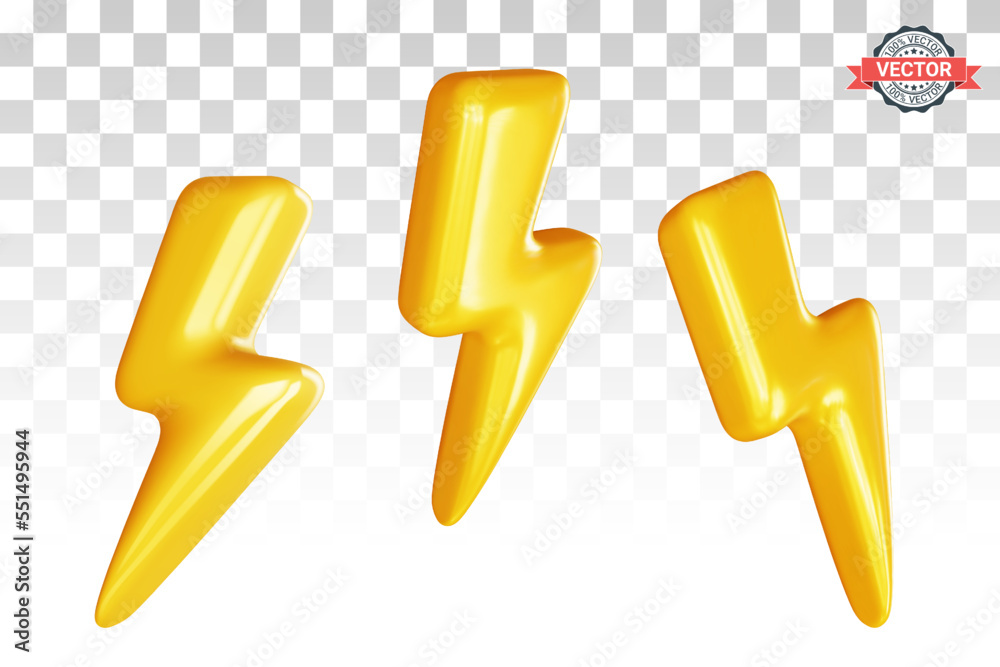 Lightning icons in different positions isolated on a transparent ...