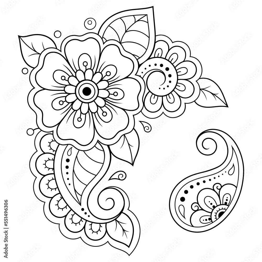 Set of Mehndi flower pattern for Henna drawing and tattoo. Decoration ...