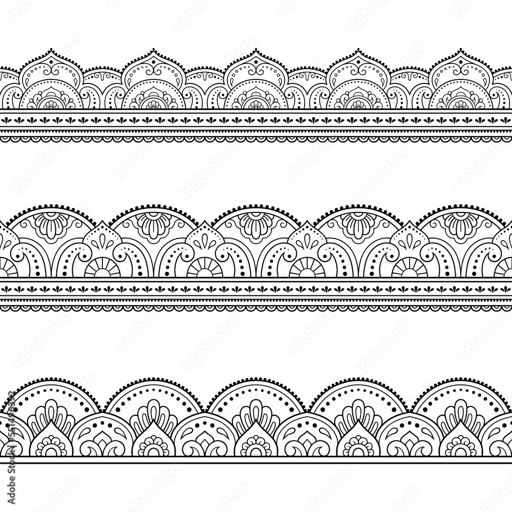 Poster Set of Seamless borders pattern for Mehndi, Henna drawing and ...
