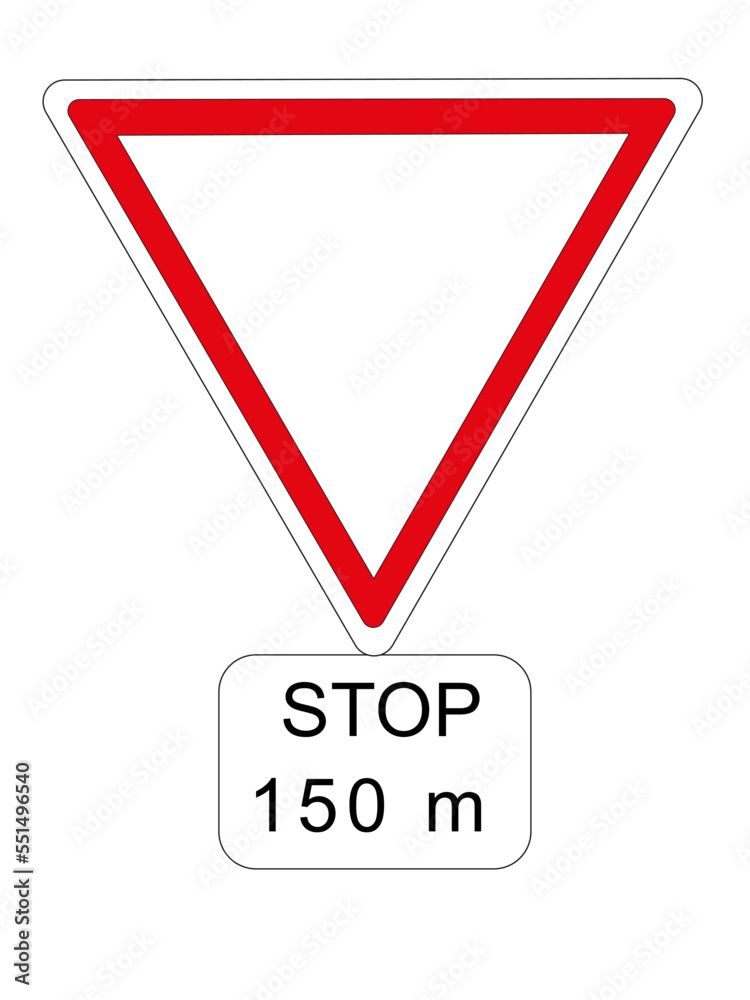 Panneau routier français: Stop à 150m, cédez le passage à l ...