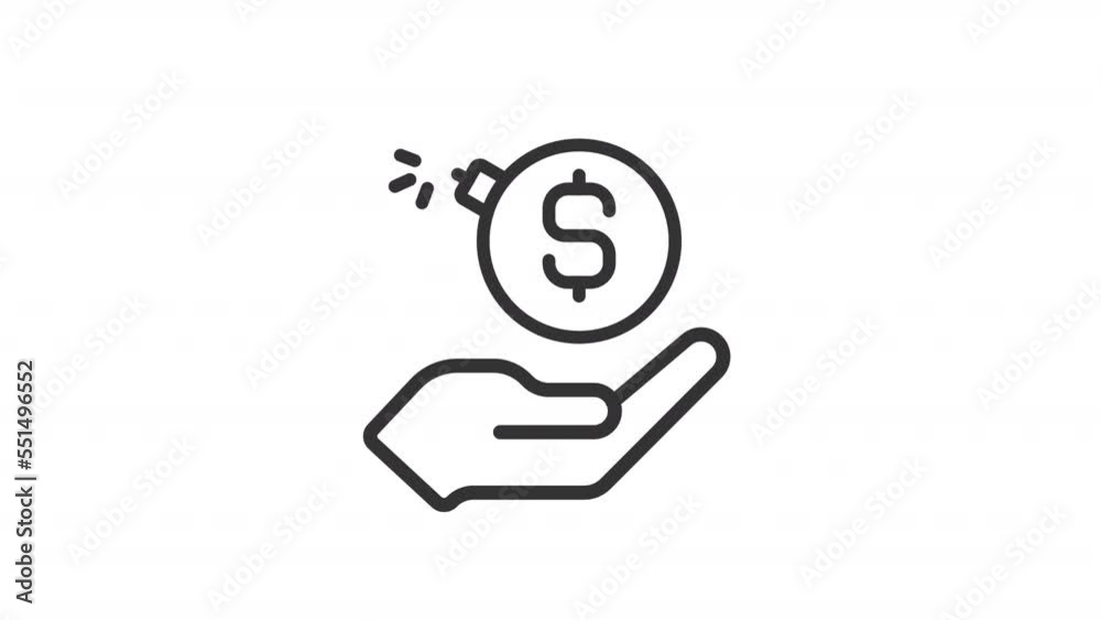 Animated dollar bomb linear icon. Financial crisis prediction. Danger ...
