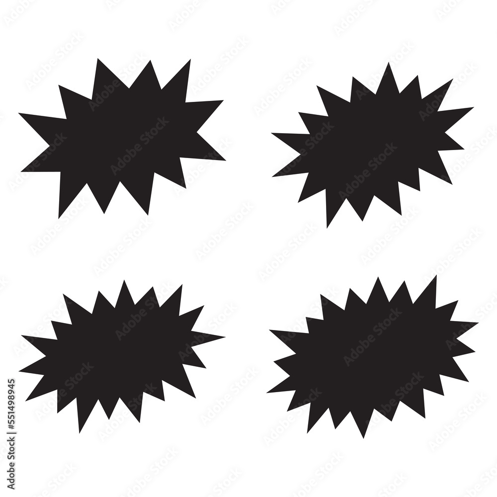 Black bursting star shapes. Set of comic splash, explosion, burst, bang ...