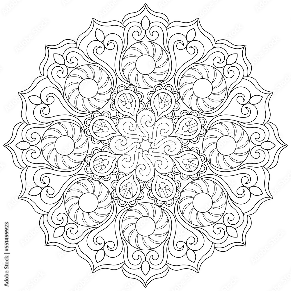 Colouring page, hand drawn, vector. Mandala 128, ethnic, swirl pattern ...