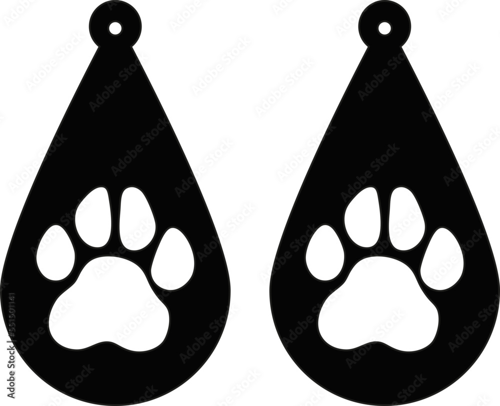 bear paw tear drop shape earrings svg vector cutfile for cricut and ...