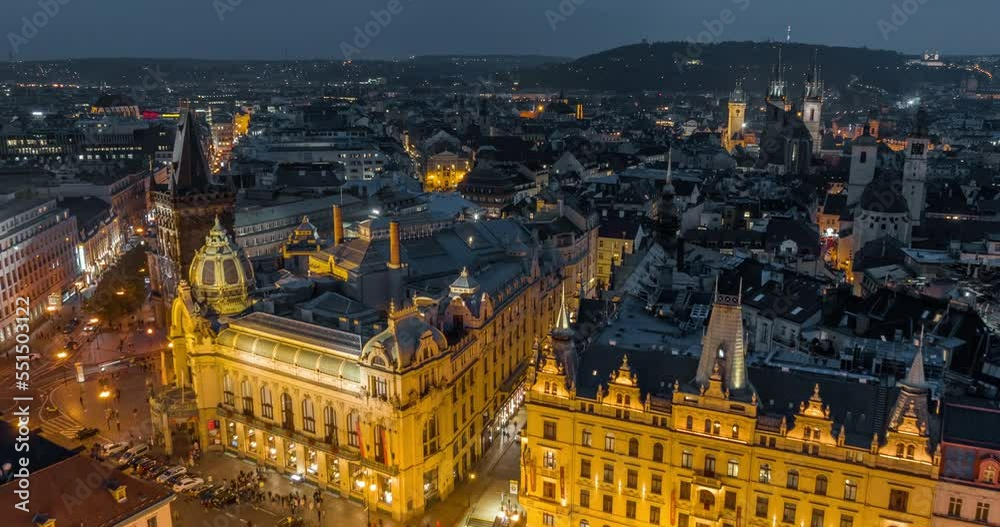 Video „Prague Czechia Aerial v37 night hyperlapse birds eye view ...