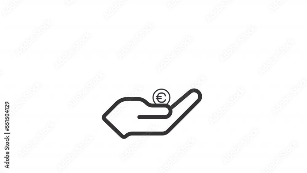 Animated euro in hand linear icon. Financial support fund. Incoming ...