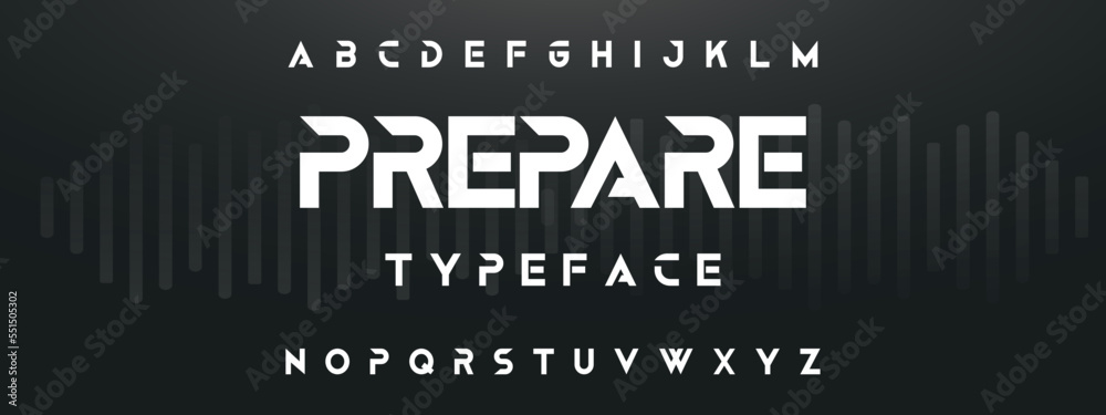PREPARE Minimal urban font. Sports minimal tech font letter set ...