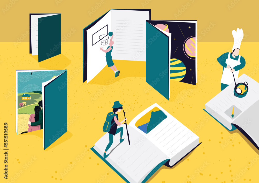 open book illustration story biography poetry book reading. vector ...