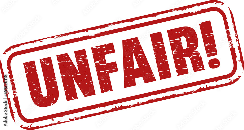 Unfair rubber stamp. Vintage old red color texture frame, unfair for ...