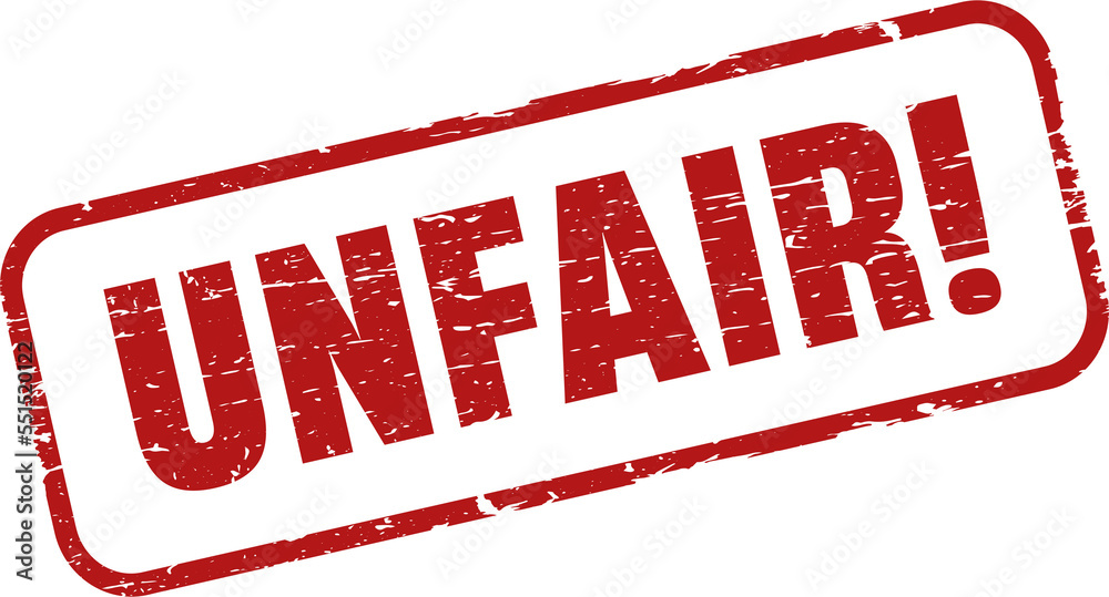 Unfair rubber stamp. Vintage old red color texture frame, unfair for ...