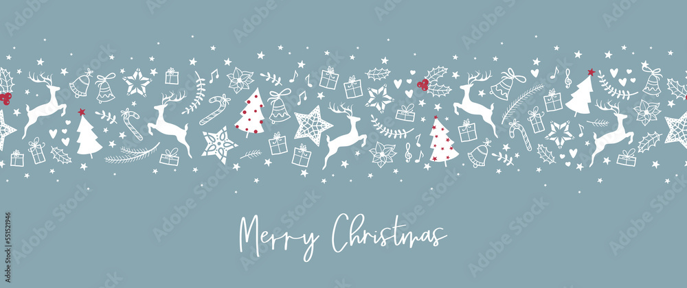 Cute hand drawn seamless Christmas design, horizontal layout, great for ...
