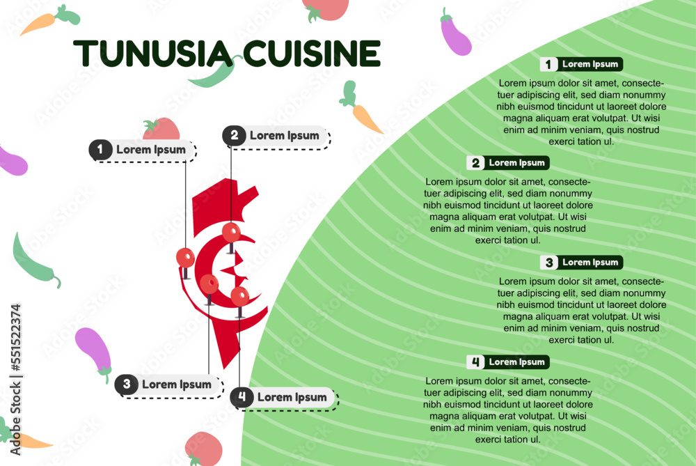 Vetor de Tunisia cuisine infographic, popular or cultural food concept ...