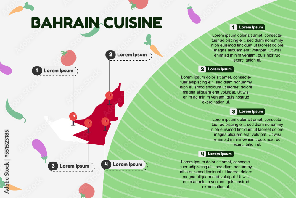 Bahrain cuisine infographic, popular or cultural food concept ...