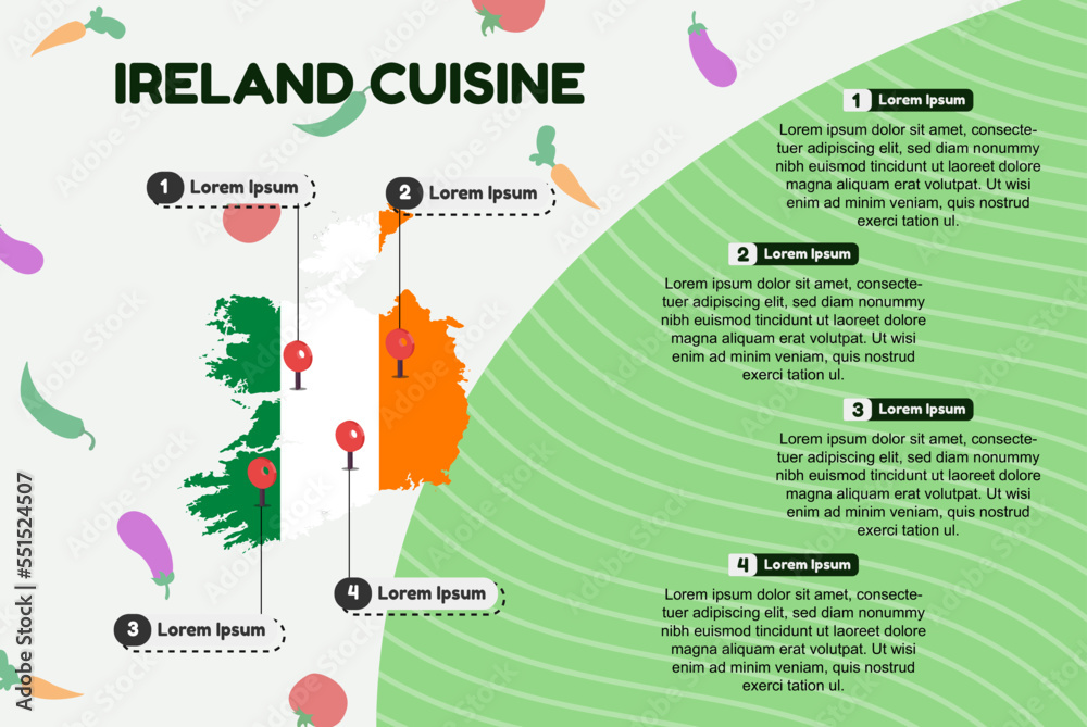 Vetor de Ireland cuisine infographic, popular or cultural food concept ...